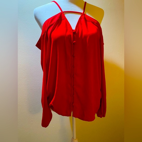 Express | Tops | Off The Shoulder Red Button Up Night Out Blouse | Poshmark